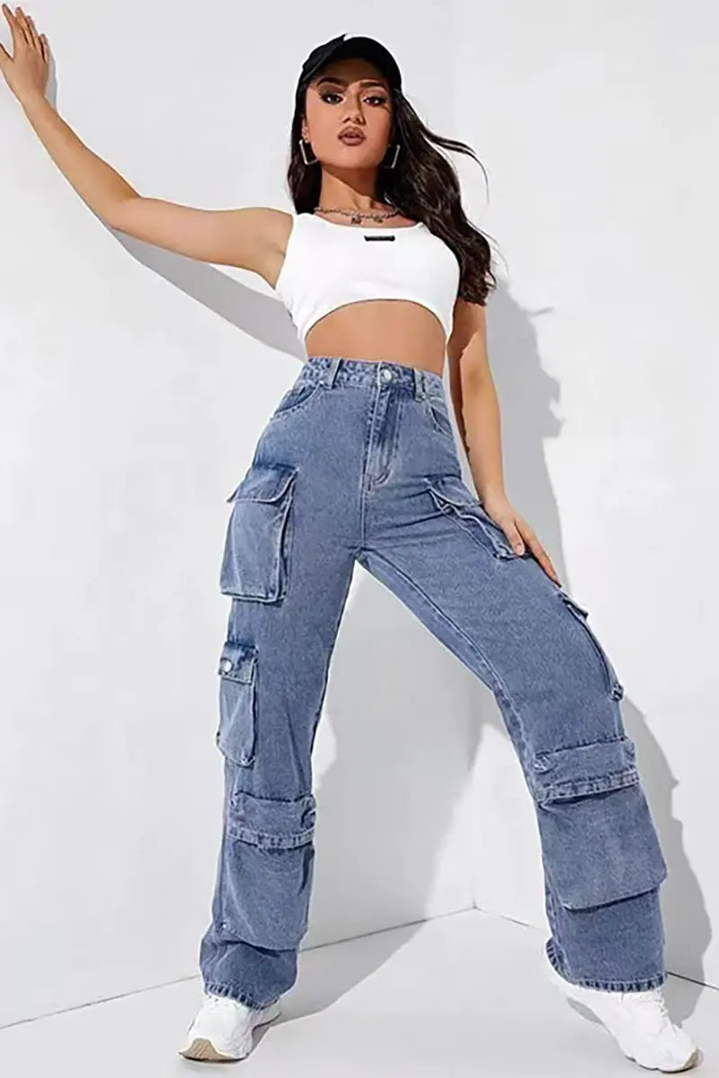 Multi-Pocket Denim Cargo Pants